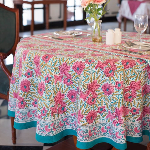Block Printed Round Tablecloth Floral Printed Round - Etsy