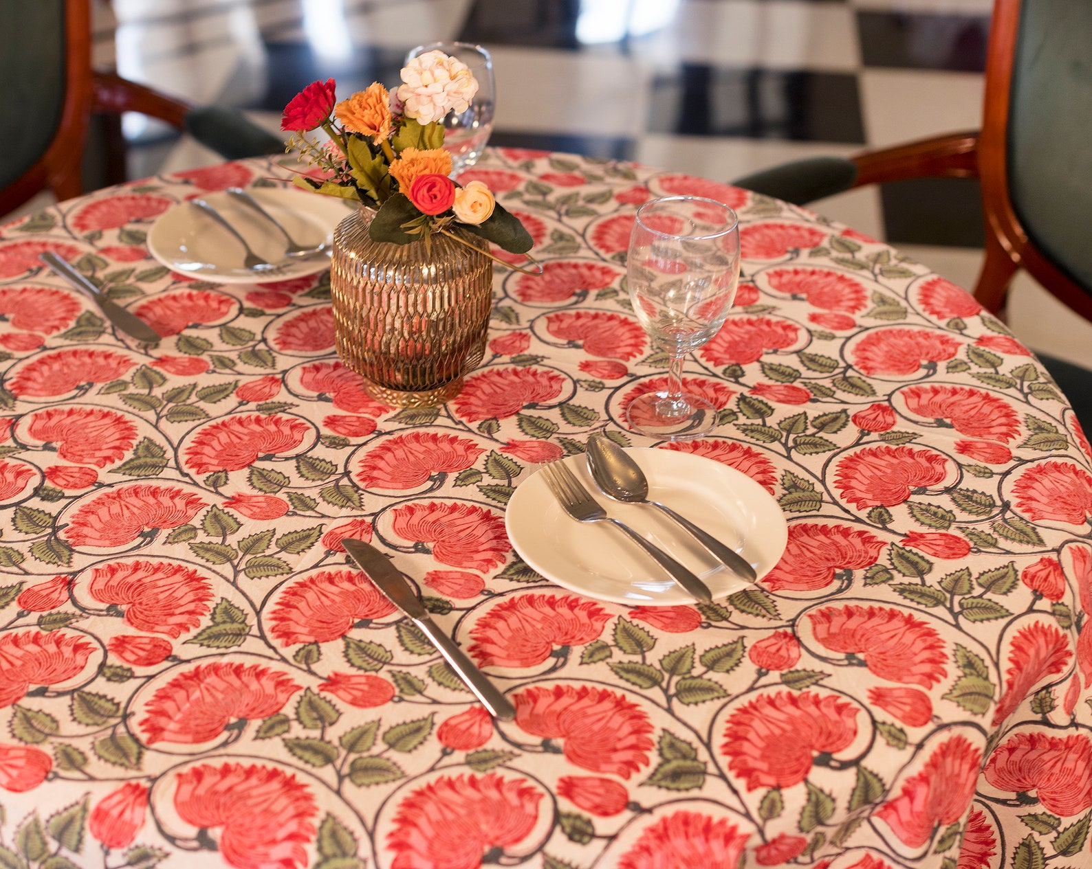 Mantel redondo floral cubierta de mesa redonda con estampado | Etsy