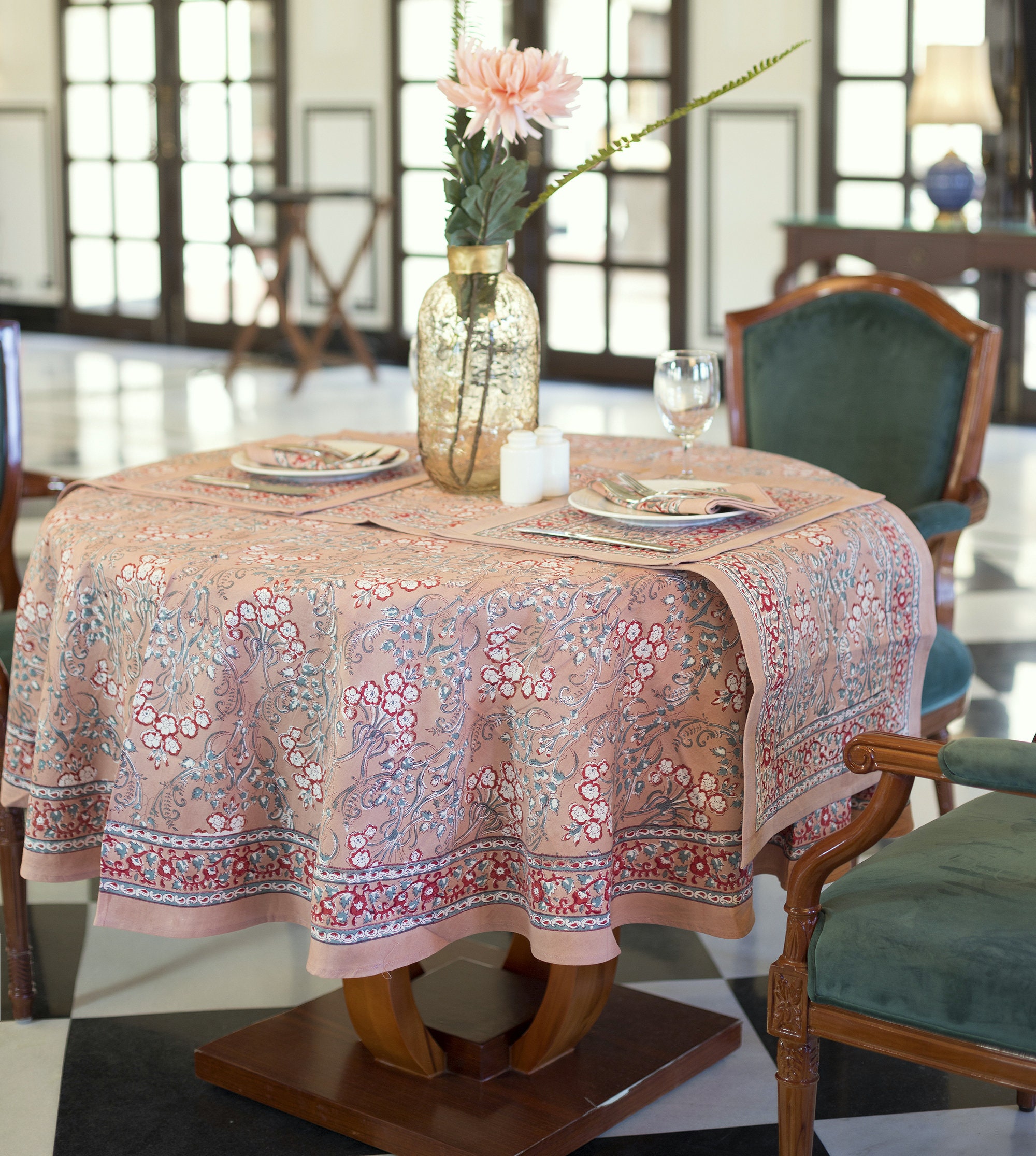 Block Printed Round Tablecloth Floral Printed Round - Etsy