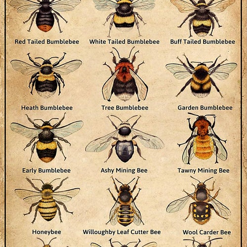 Types of Bee Poster Bee Poster - Etsy