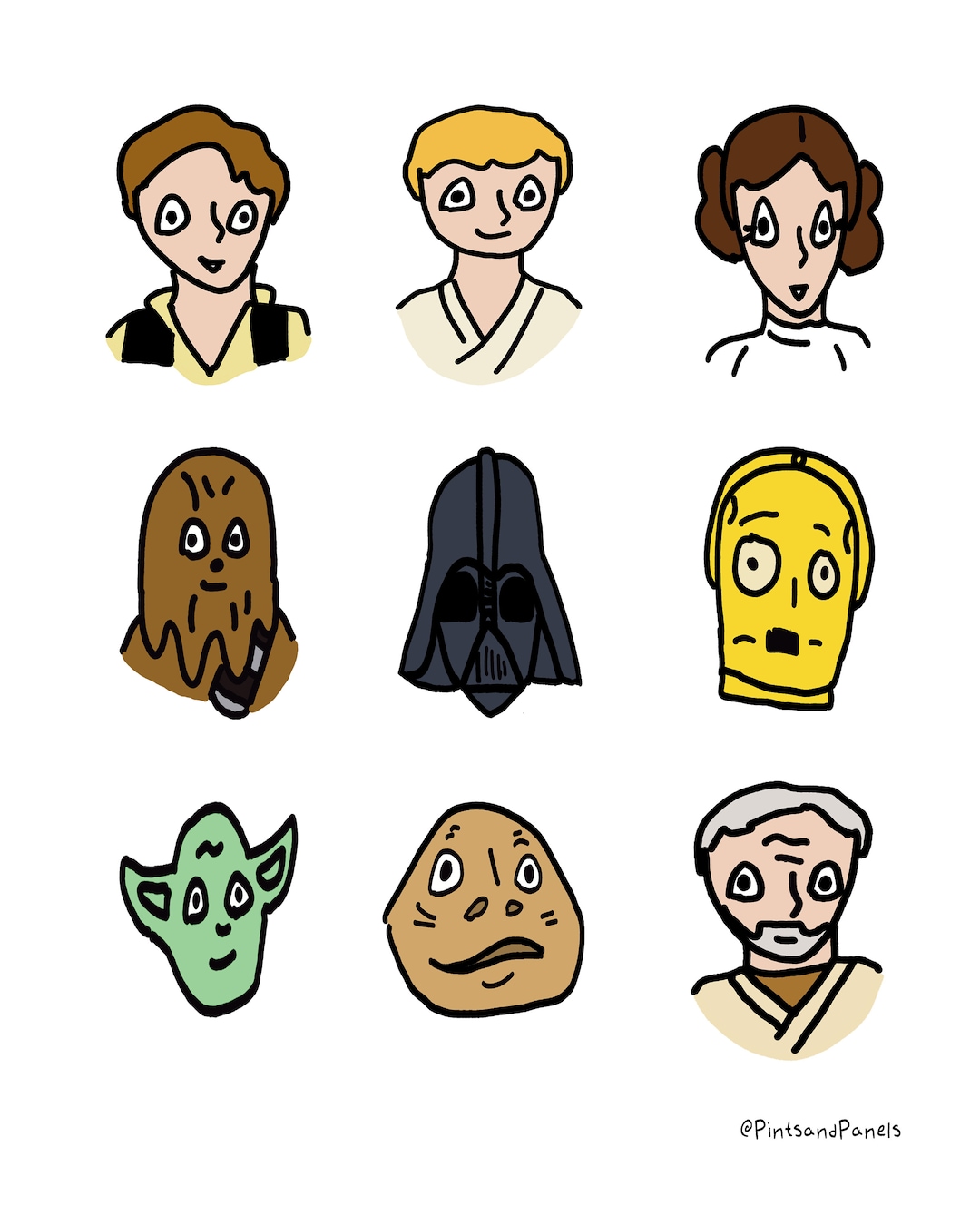 Star Wars Characters Cartoon Print - Etsy
