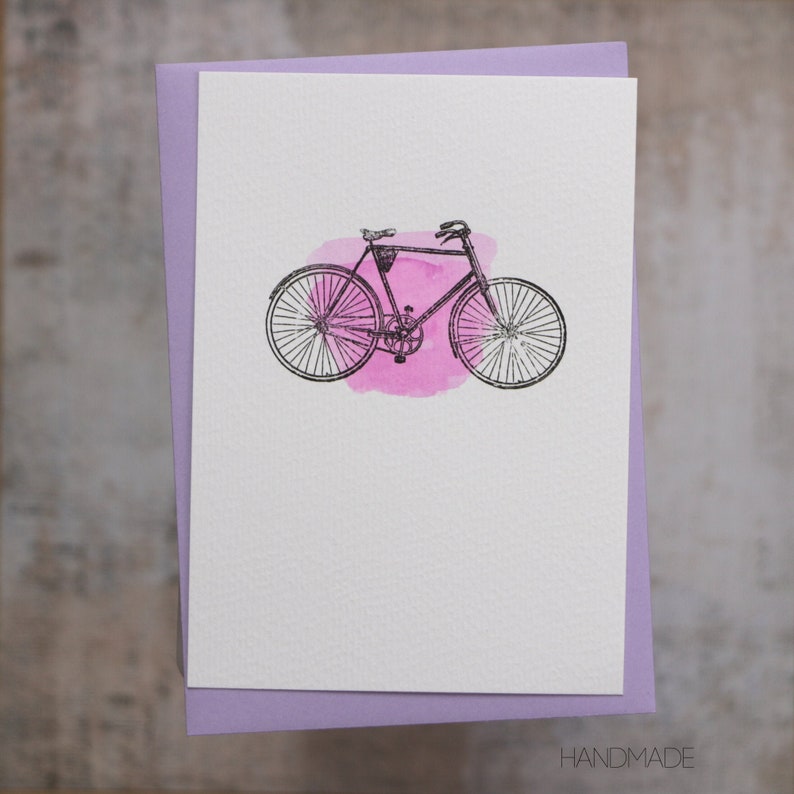 Bicycle Handmade Blank Greeting Card, Cycling Themed Watercolor Art ...