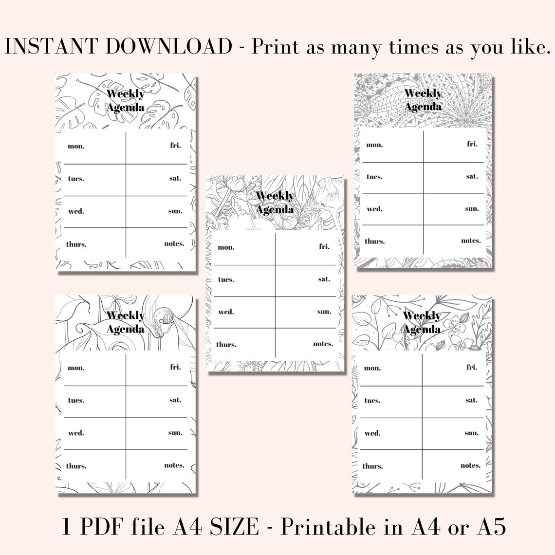 Printable Weekly Floral Planner Bundle of 5 Blank Weekly - Etsy