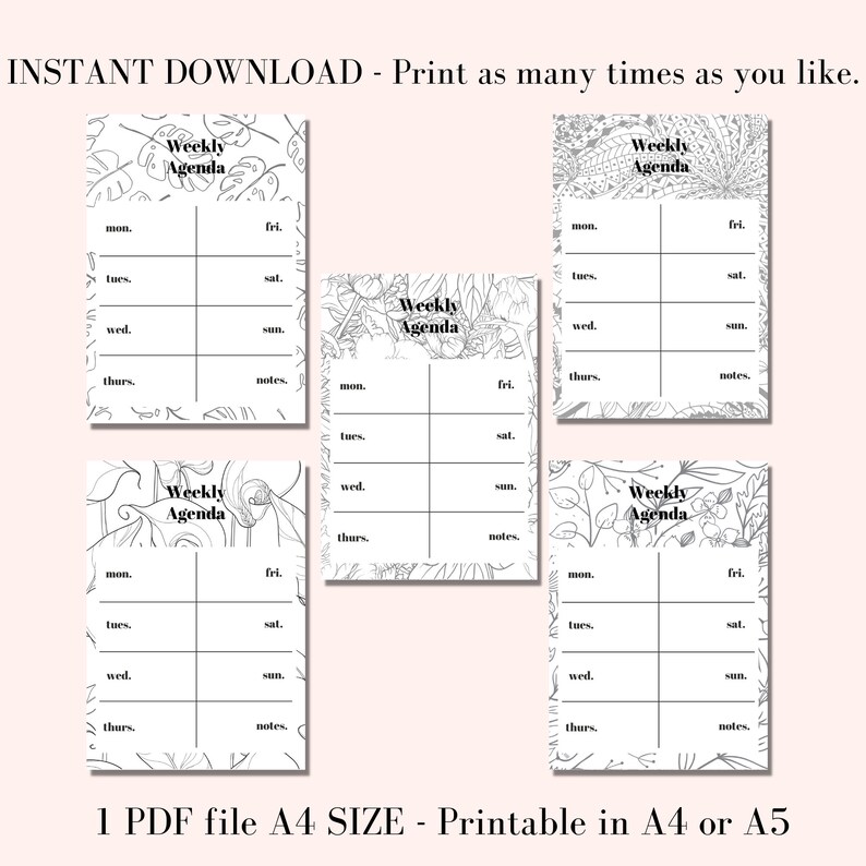 Printable Weekly Floral Planner Bundle of 5 Blank Weekly - Etsy