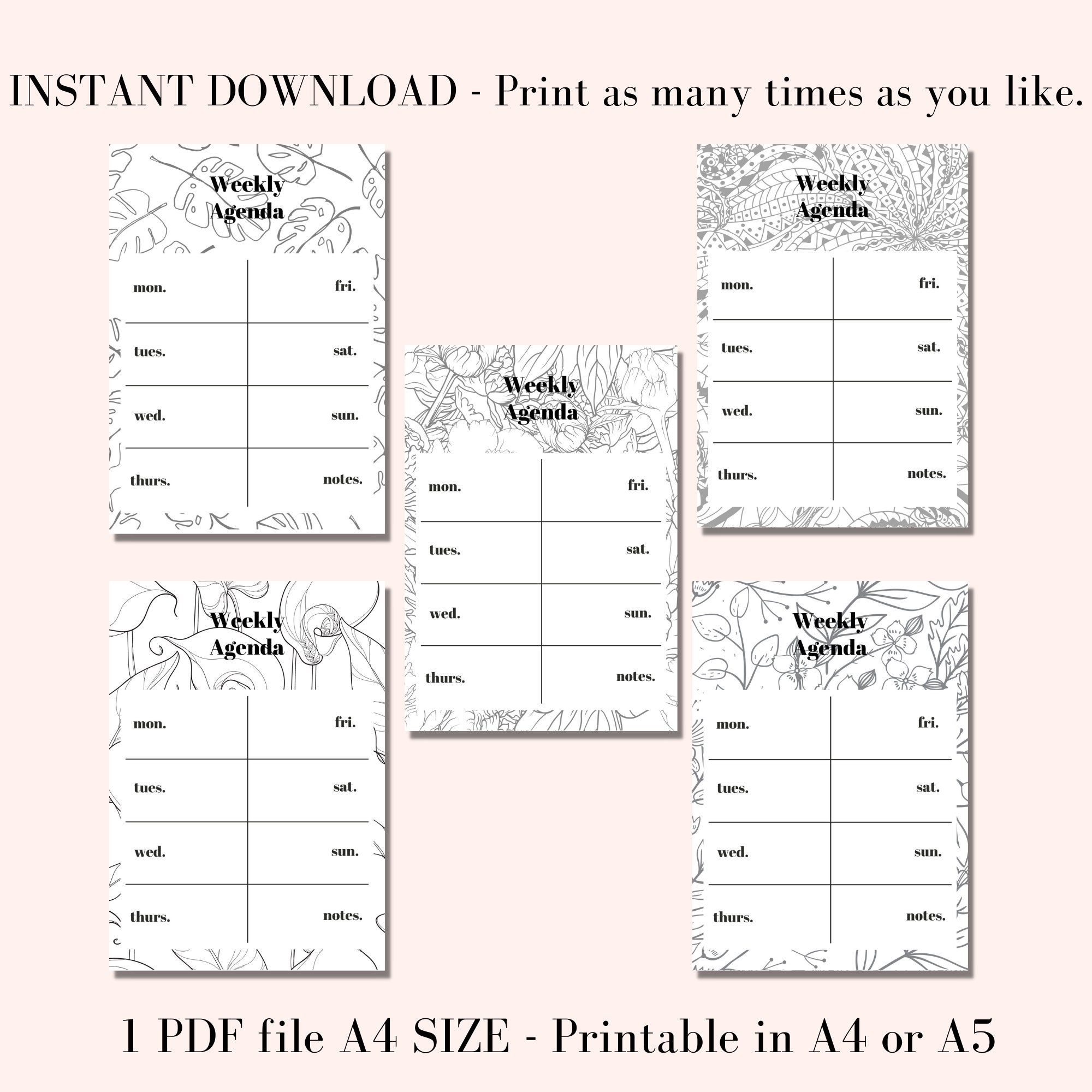 Printable Weekly Floral Planner Bundle of 5 Blank Weekly - Etsy