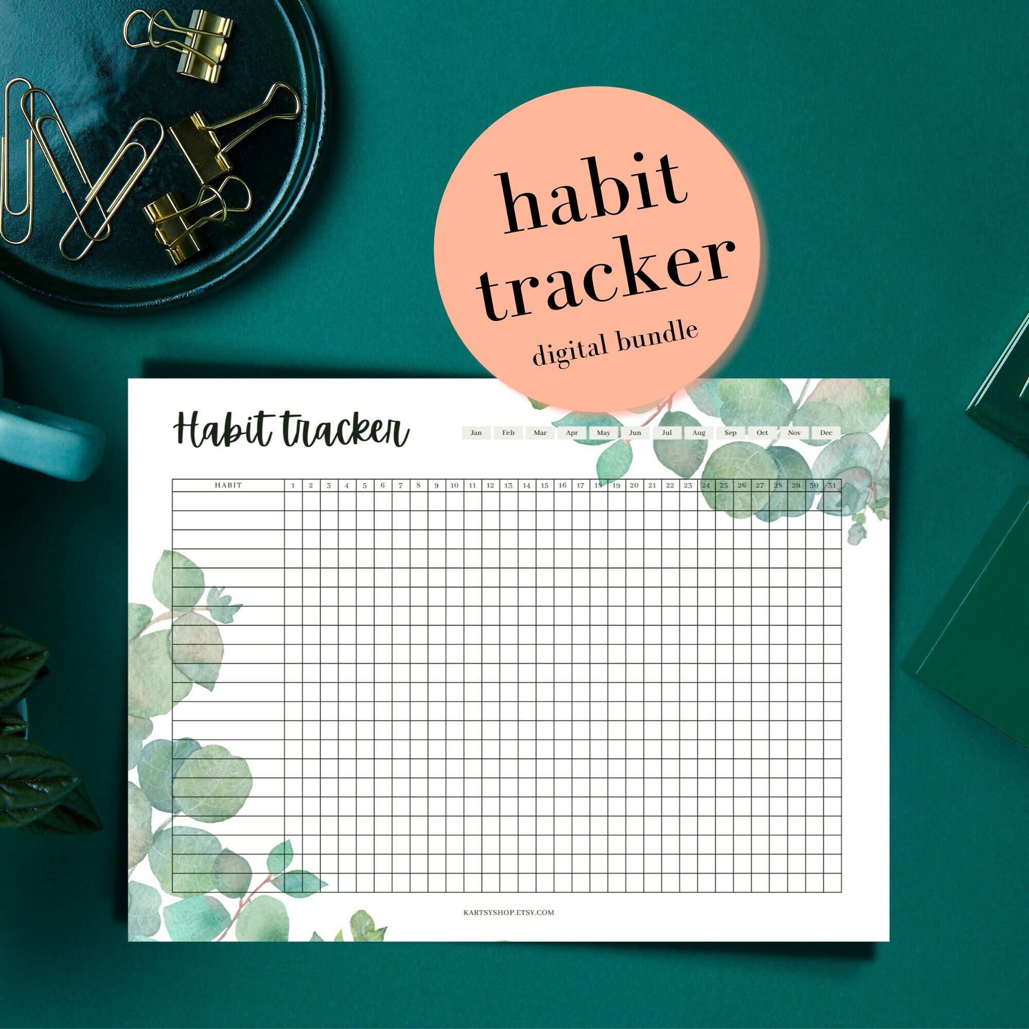 Printable Floral Habit Tracker Bundle of 3, Blank Habit Tracker, PDF ...