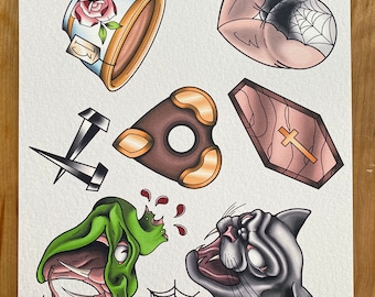 Friday the 13th Tattoo Flash Sheet, Halloween Digital Art Print - Etsy UK