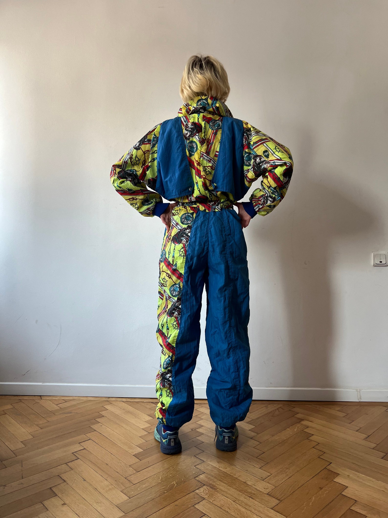Vintage Blue Playful Design Pattern Ski Suit Overall, Size +-S Women - Etsy