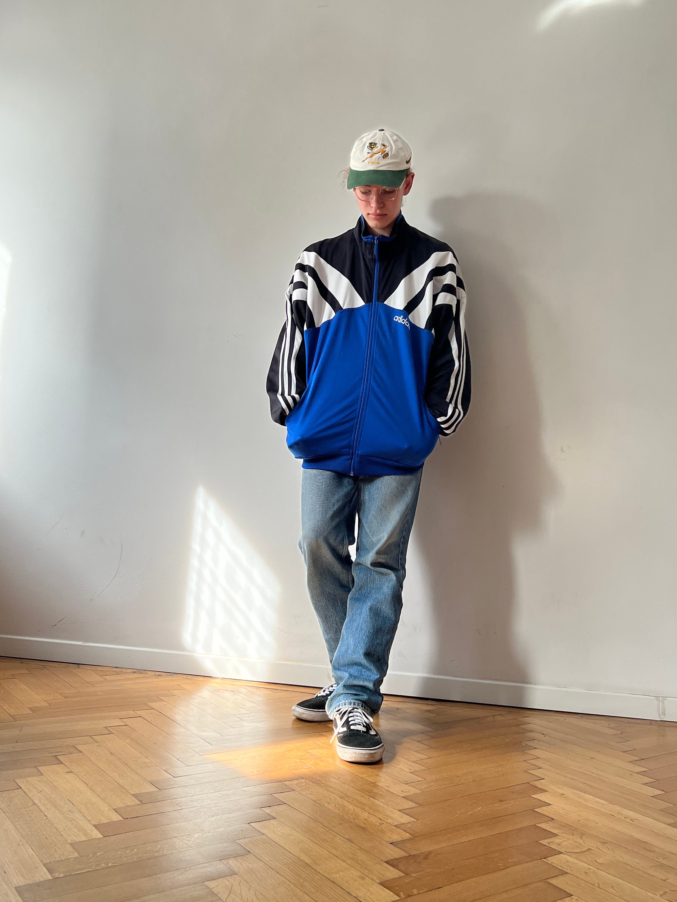 Vintage Blue With Black Adidas Tracktop Jacket, Size Oversized L/XL Men ...