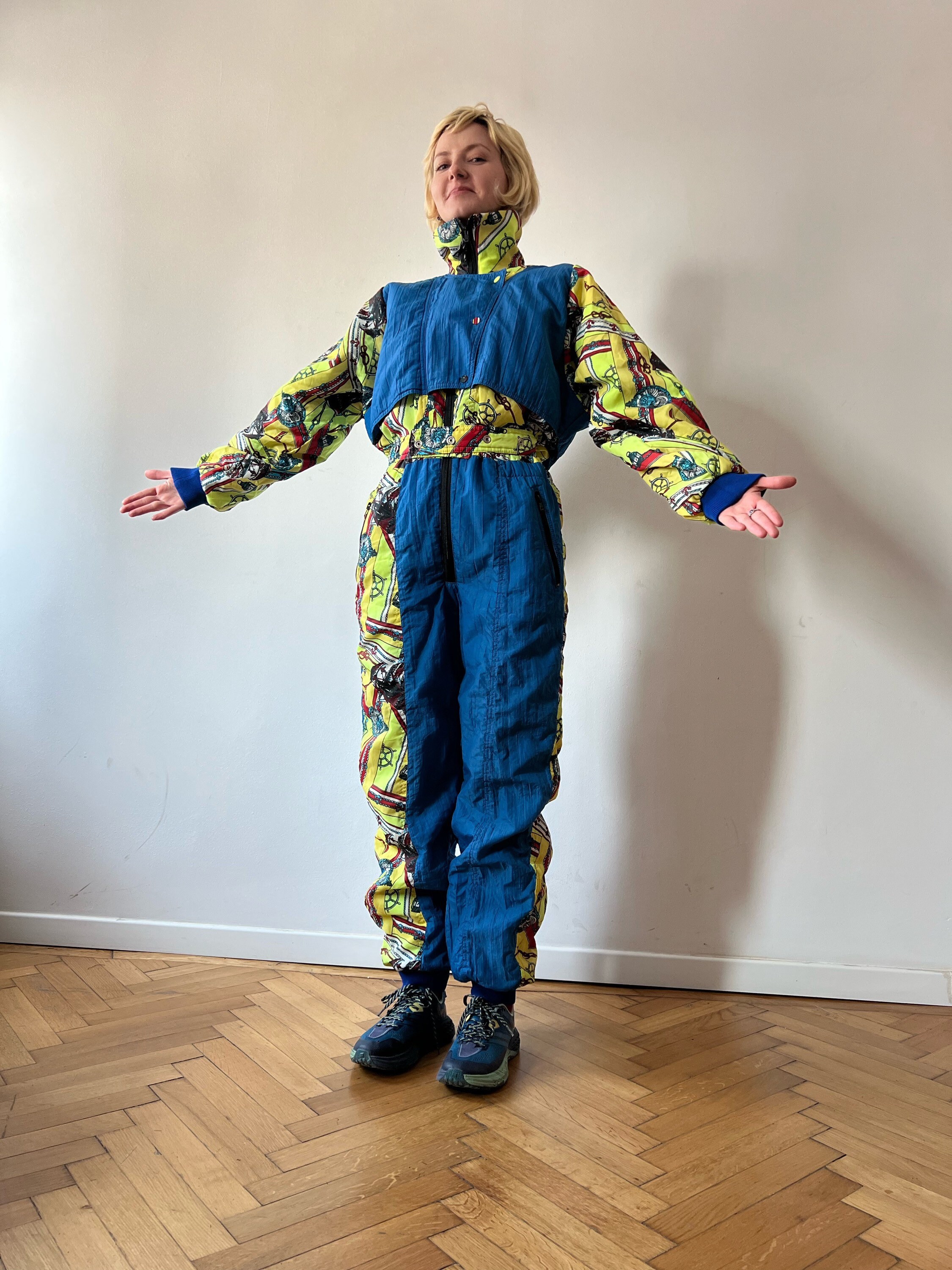 Vintage Blue Playful Design Pattern Ski Suit Overall, Size +-S Women - Etsy