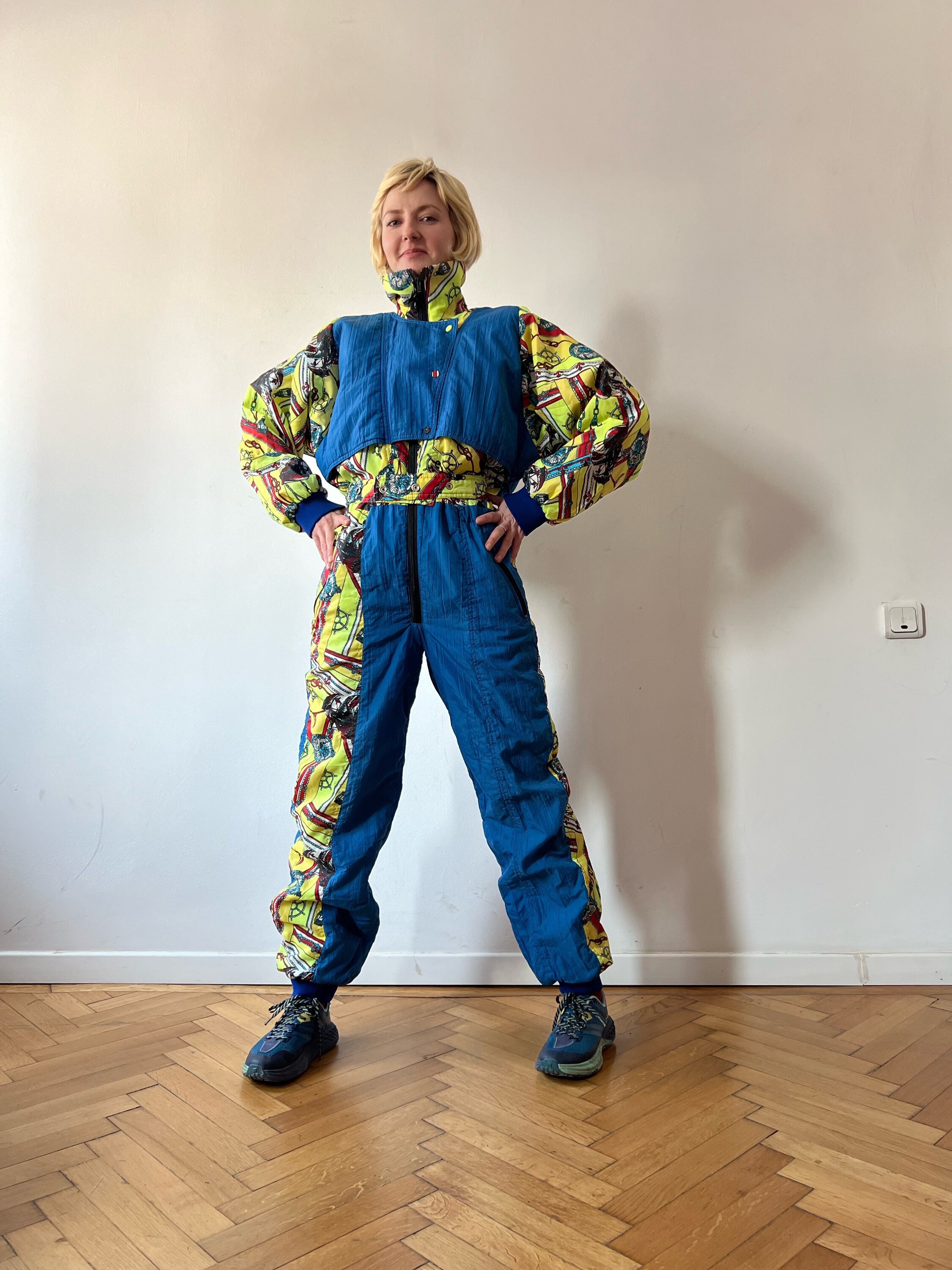 Vintage Blue Playful Design Pattern Ski Suit Overall, Size +-S Women - Etsy