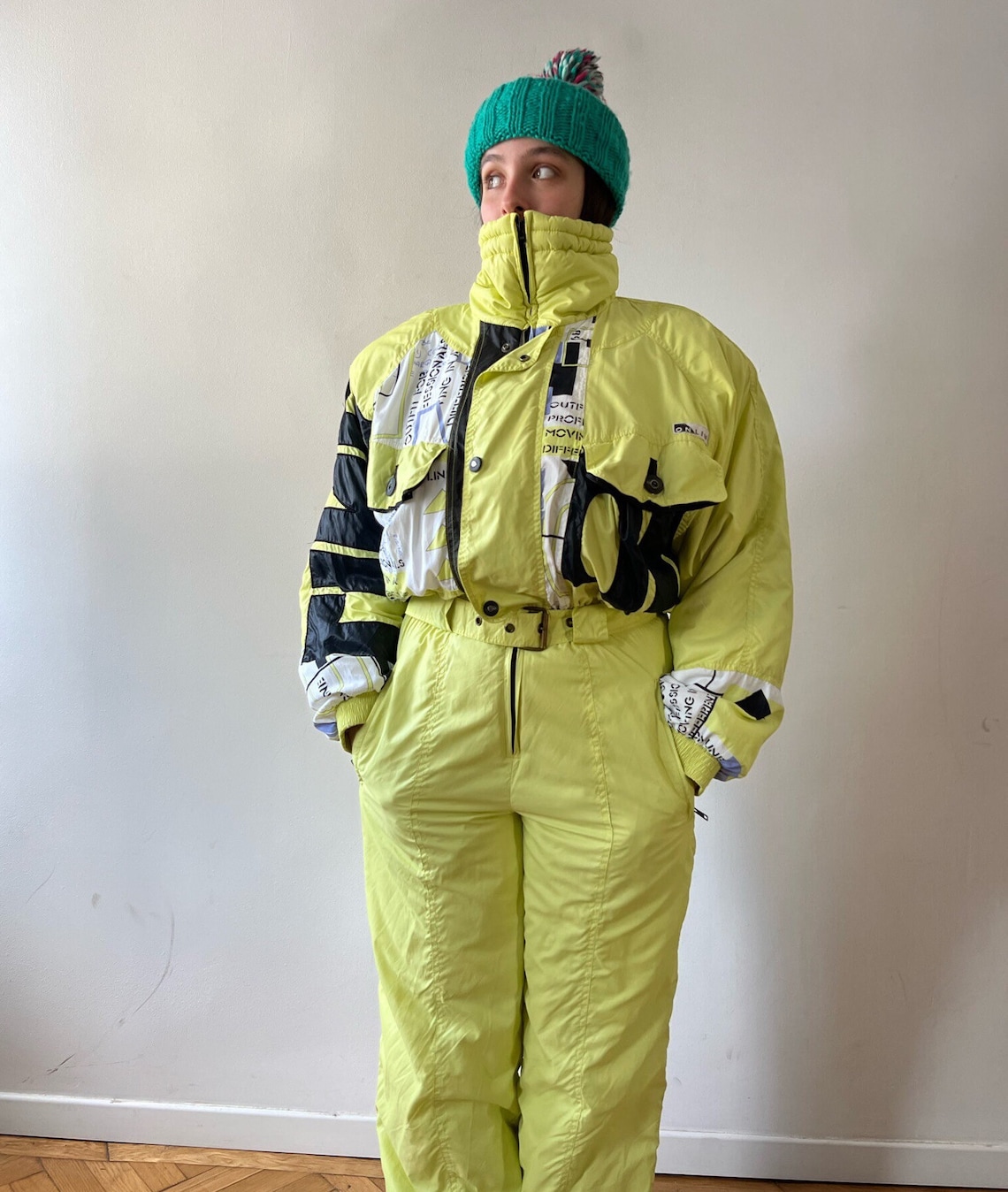 Vintage Lemon Ski Suit With Beautiful Black Contrasted - Etsy