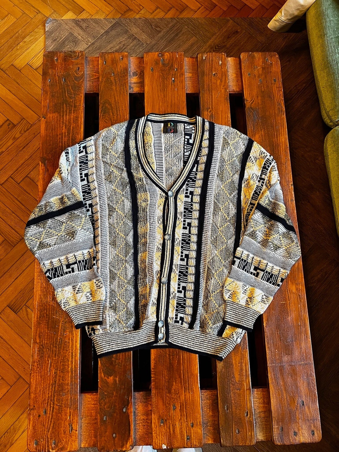 Stunning Vintage Old School Cardigan, Gray Color With Contrasting Black ...