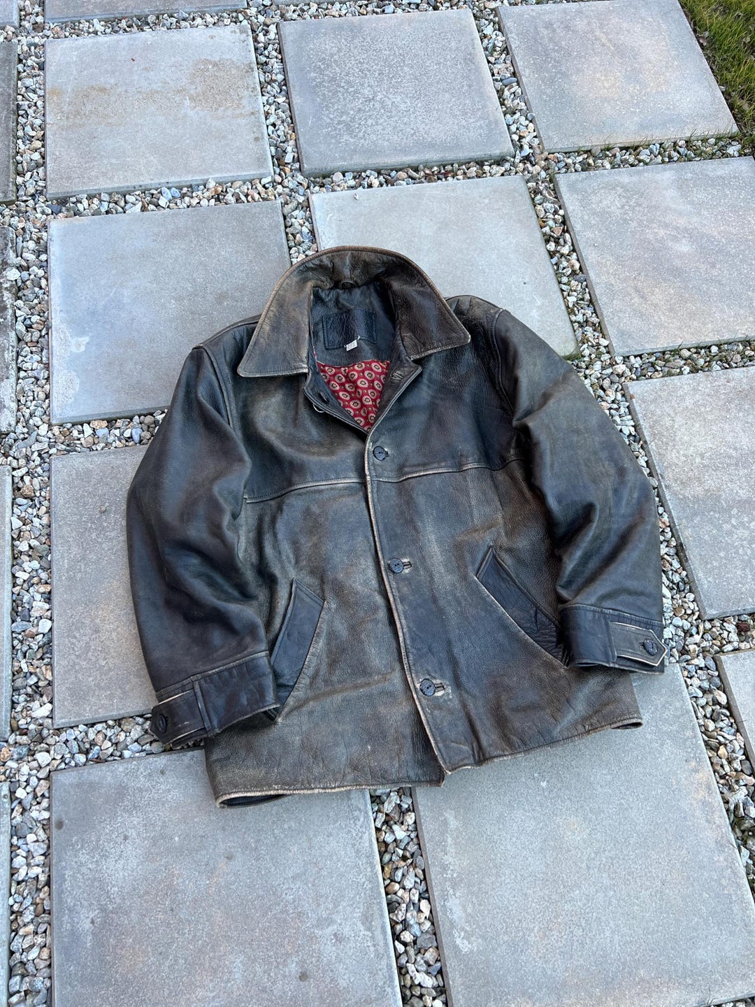 Vintage 1980s Patina Leather Western Style Car Coat, Floral Dotted ...