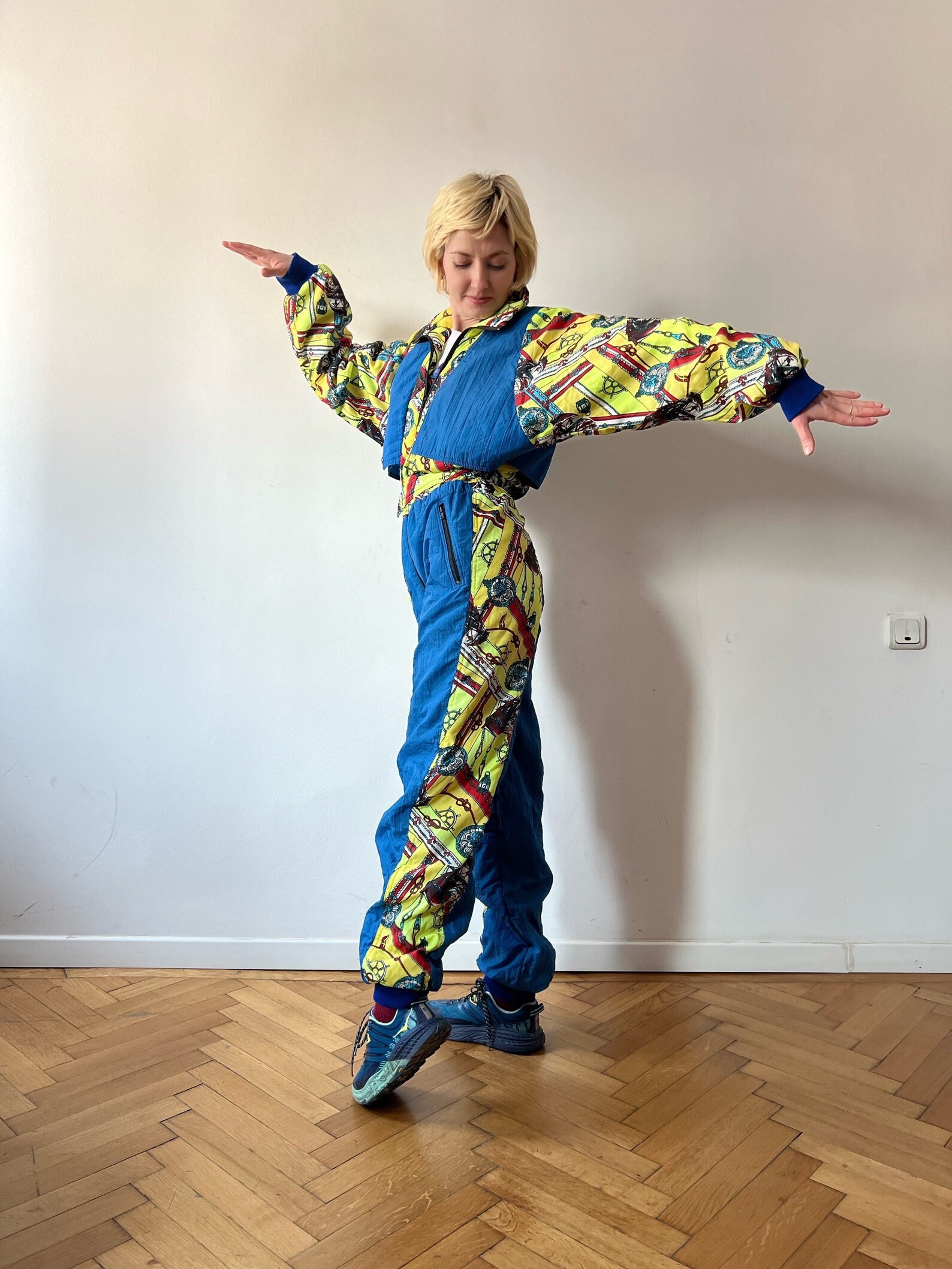 Vintage Blue Playful Design Pattern Ski Suit Overall, Size S Women - Etsy