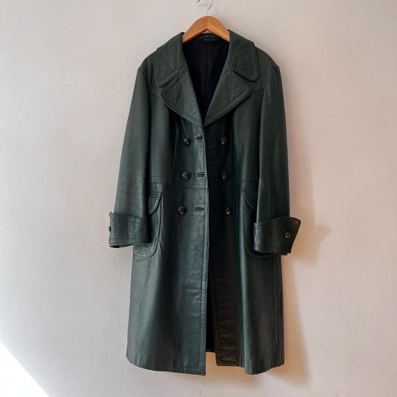 Incredible Vintage Green Leather Duster, suits +-M wo… - Gem