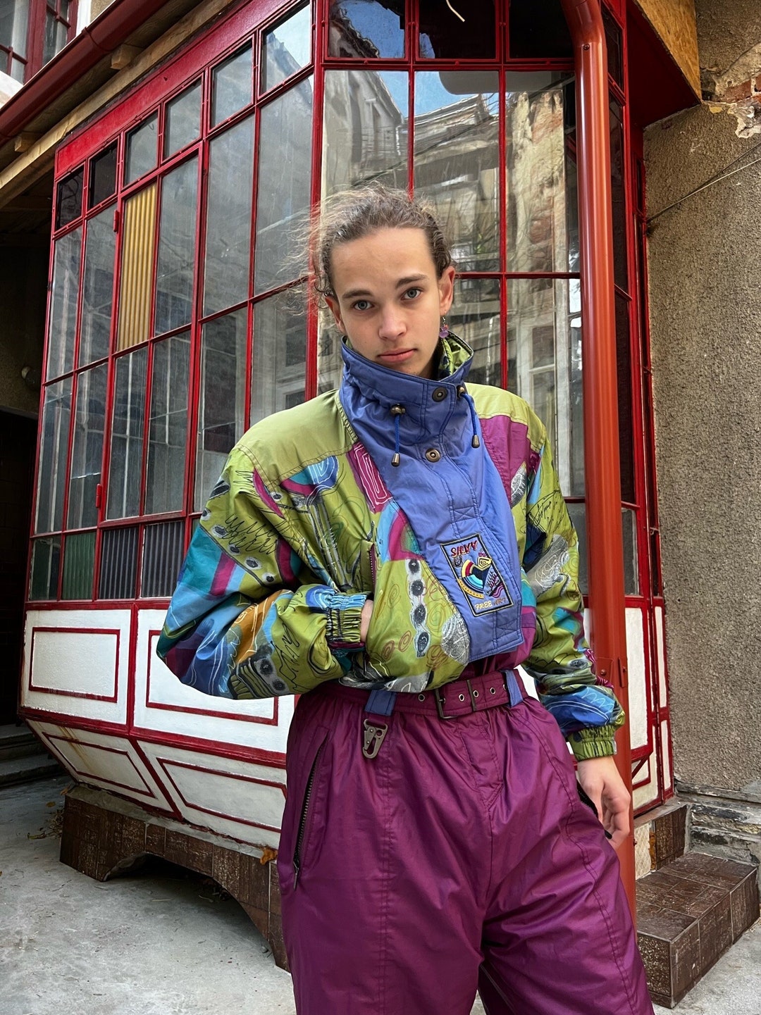 Remarkable Purple With Green Silvy Ski Suit Overall With Amazing ...