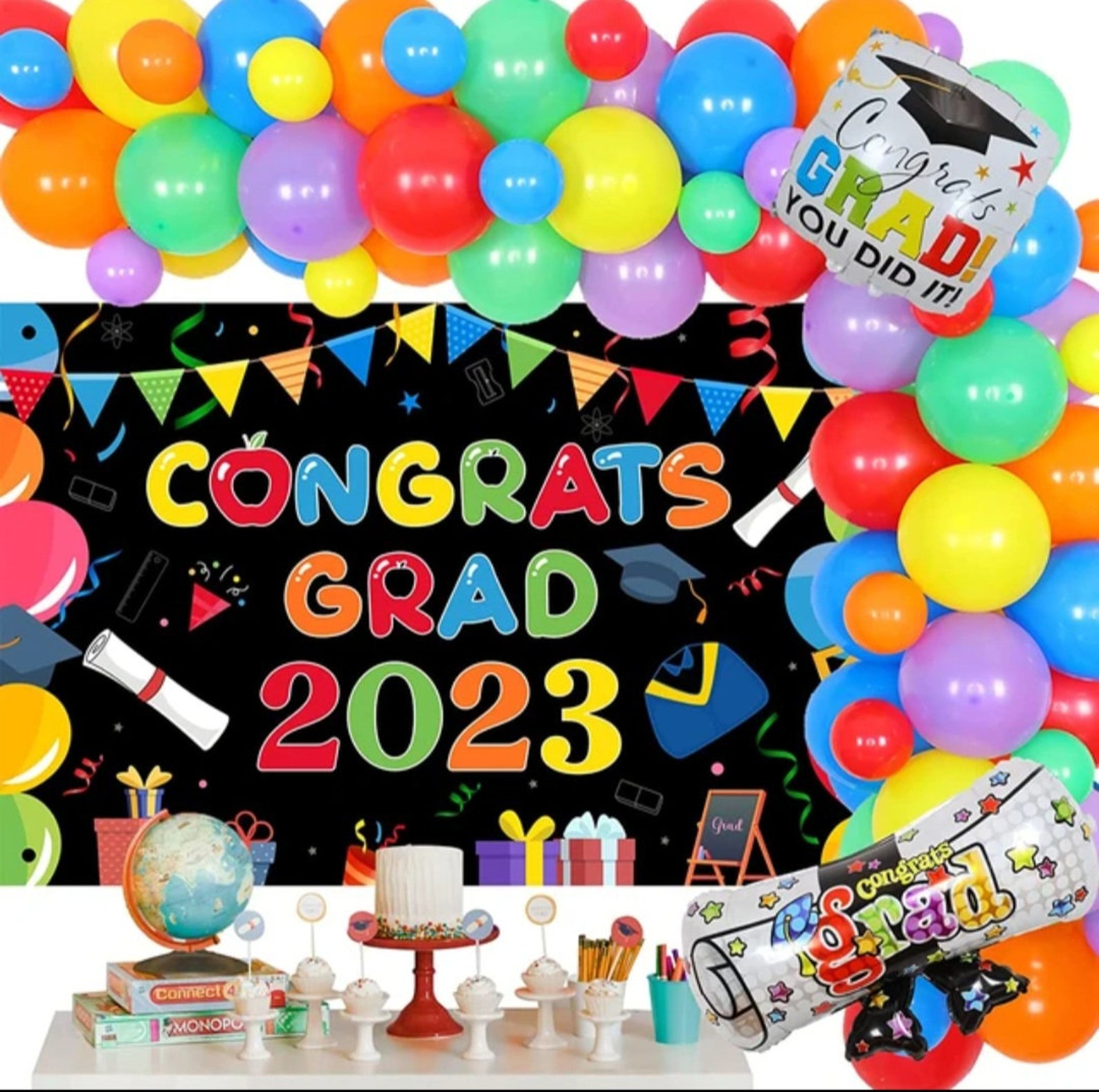 Graduation Decorations Congrats Grad 2023 Backdrop Colorful - Etsy