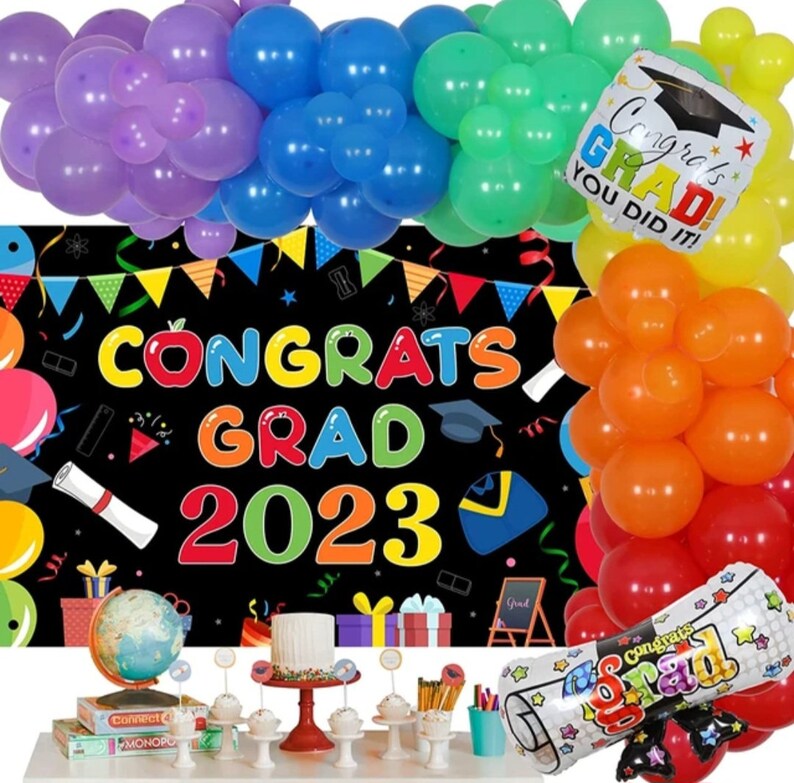 Graduation Decorations Congrats Grad 2023 Backdrop Colorful - Etsy