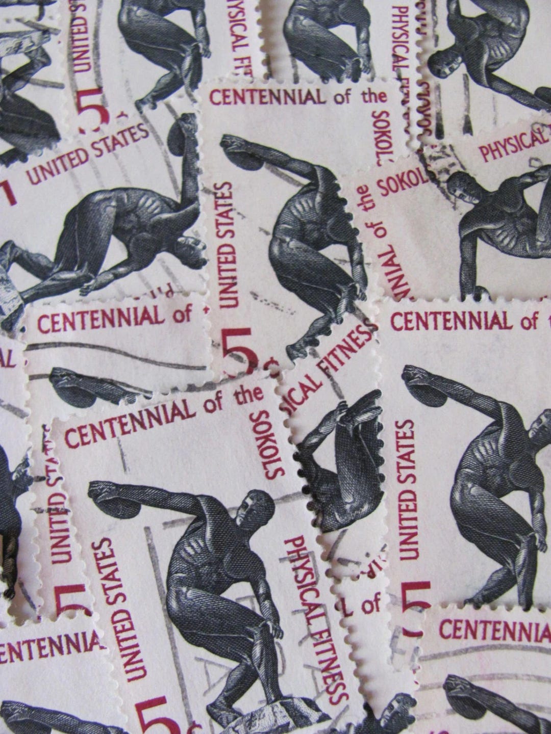 Physical Fitness 30 Vintage US Postage Stamps Centennial of the Sokols ...