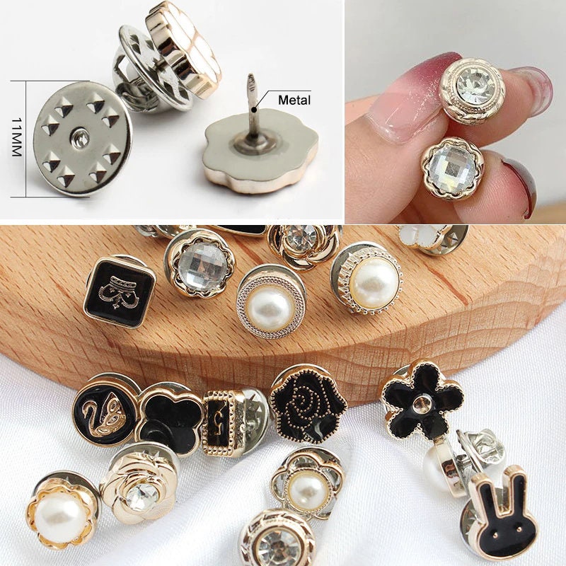 10pcs Free Sewing Pearl Rhinestone Button Brooch Prevent Accidental ...
