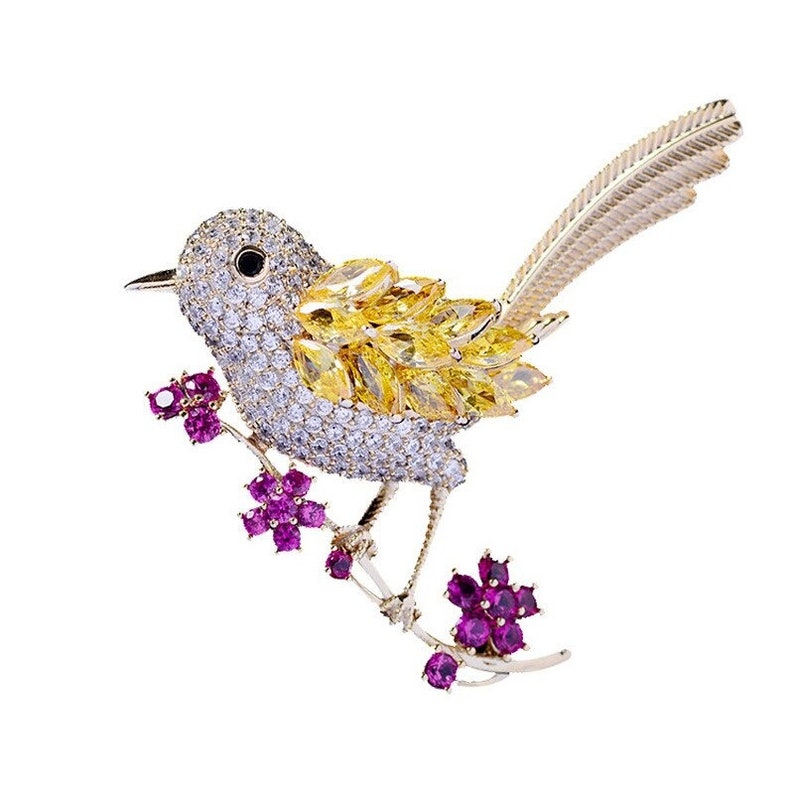 Vintage Yellow Hummingbird Bird Flower Woman's Brooch Pin - Etsy
