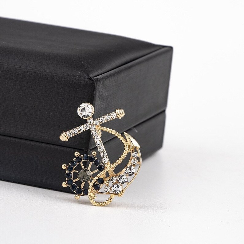 Naval Rudder Anchor Brooches Pins Rhinestone Men's Suit - Etsy