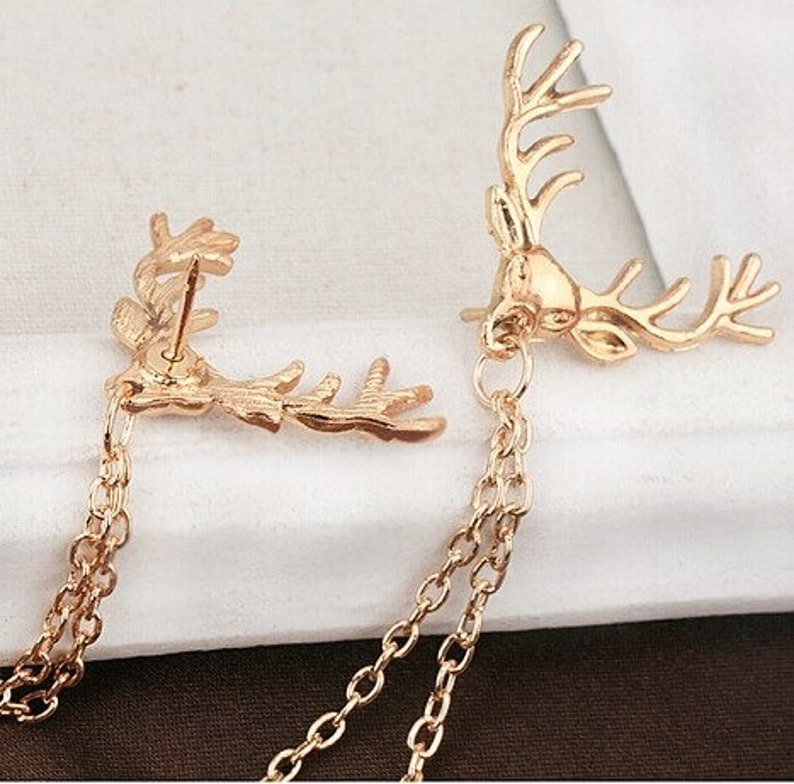 Gold Zinc Alloy Metal Elk Brooch With Double Chain Collar Pins - Etsy