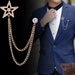 Vintage Men's Lapel Pin With Chain Tassel Gold Star Rhinestone Brooch ...
