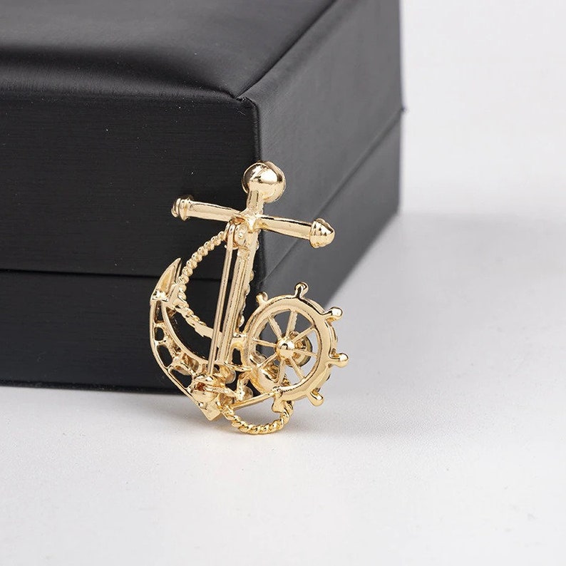 Naval Rudder Anchor Brooches Pins Rhinestone Men's Suit - Etsy