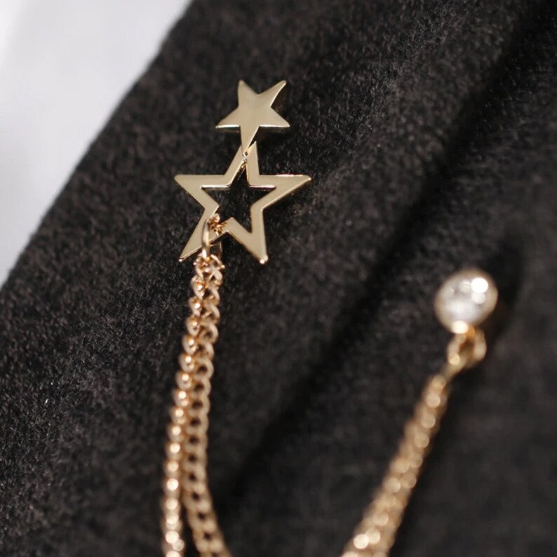 Vintage Men's Lapel Pin With Chain Tassel Gold Star - Etsy