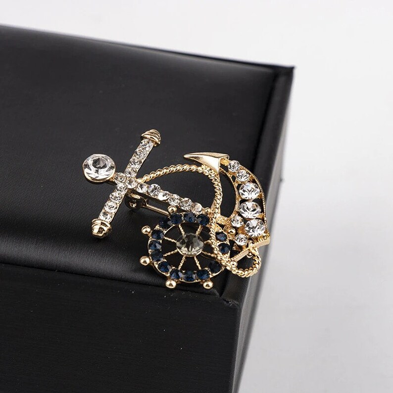 Naval Rudder Anchor Brooches Pins Rhinestone Men's Suit - Etsy