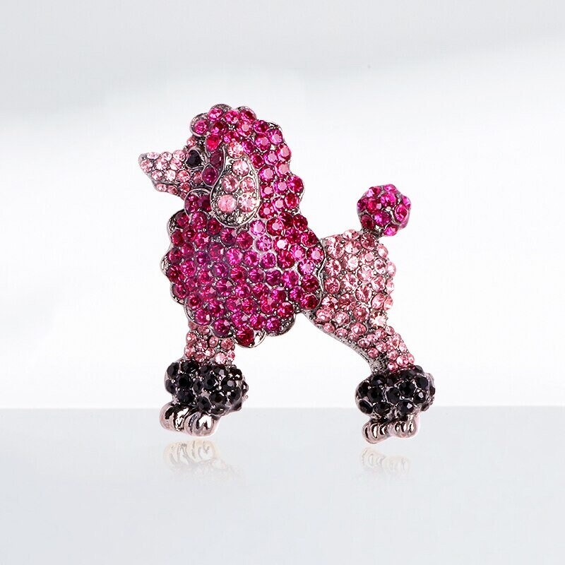 Sparkling Rhinestone Poodle Dog Brooches Women 2-color Animal Party ...