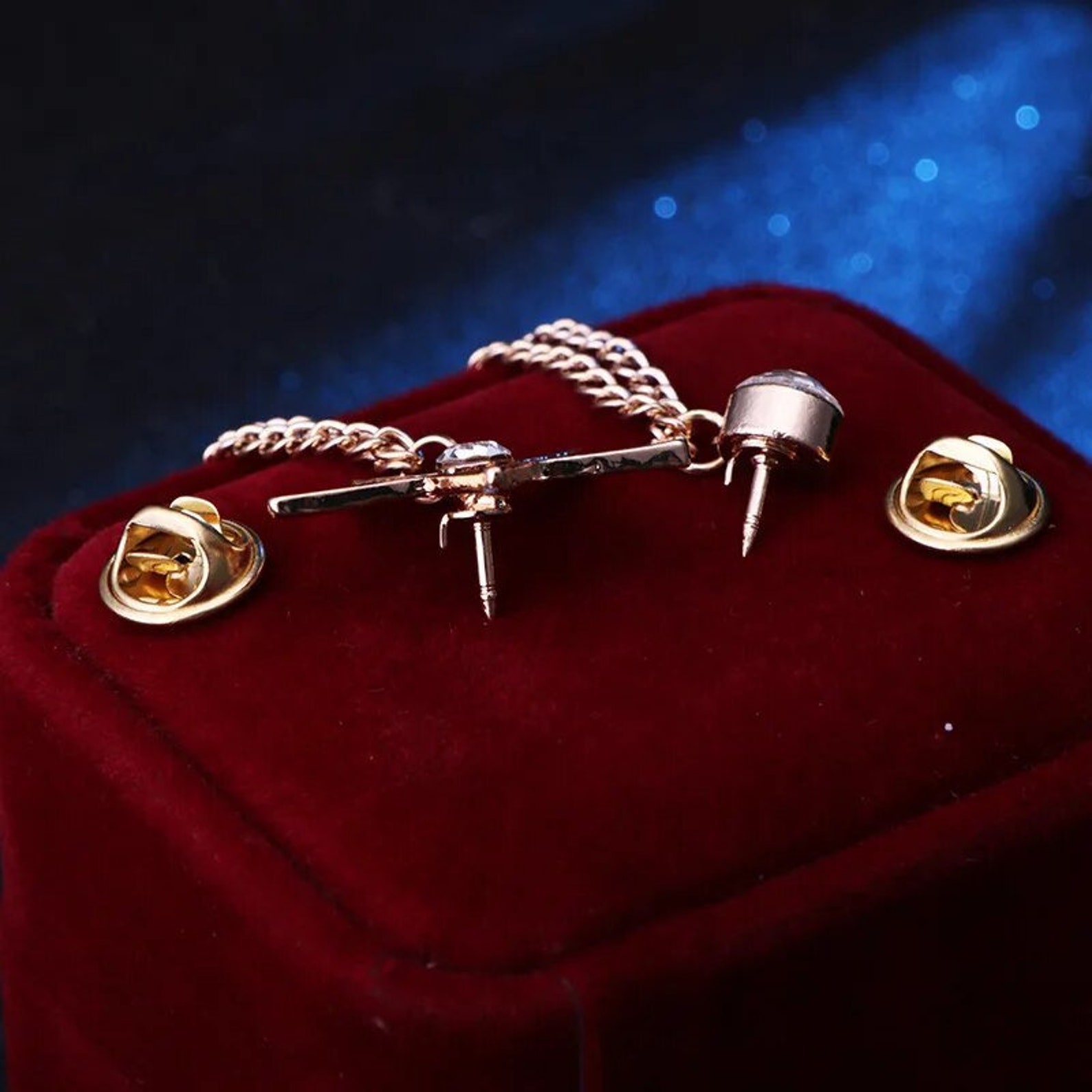 Vintage Men's Lapel Pin With Chain Tassel Gold Star Rhinestone Brooch ...