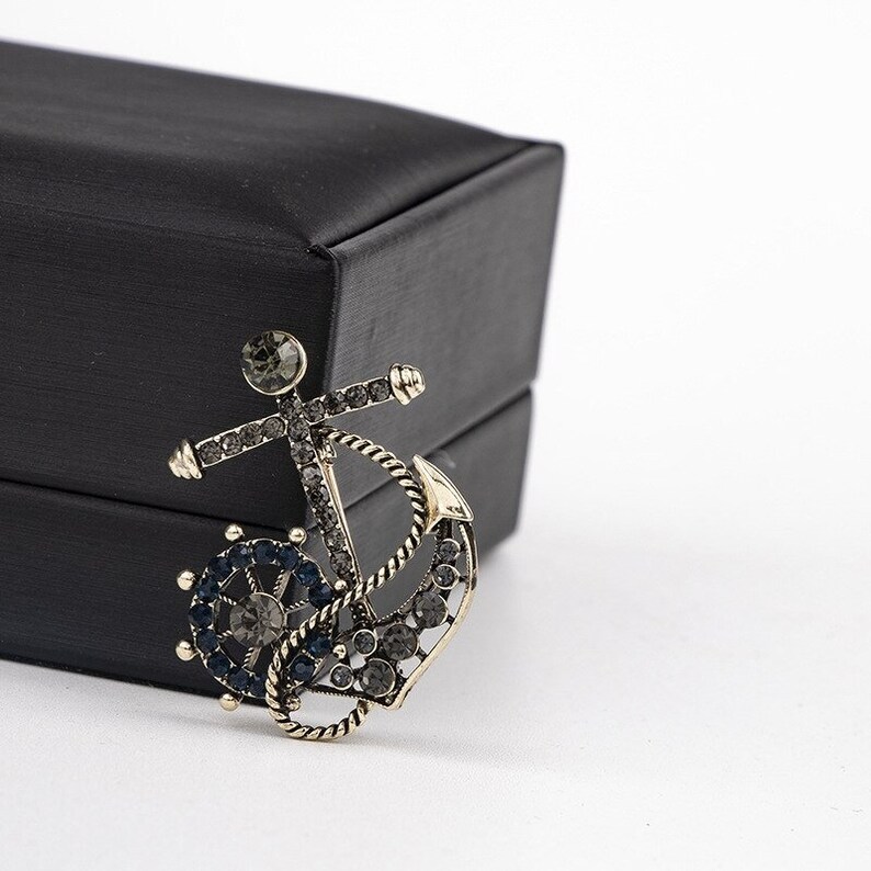 Naval Rudder Anchor Brooches Pins Rhinestone Men's Suit - Etsy