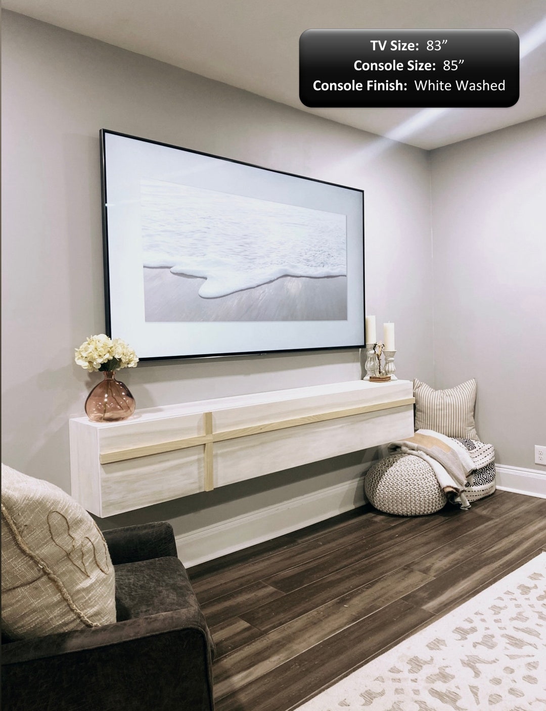 Contemporary Custom Color Solid Wood Hardwood Floating TV Console - Etsy