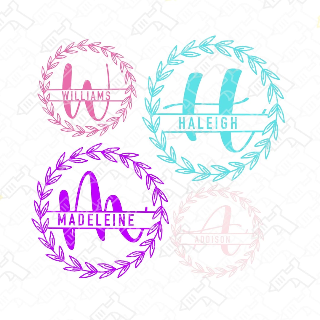 Split Monogram SVG PNG Cut Files Wreath Style Alphabet, Digital ...