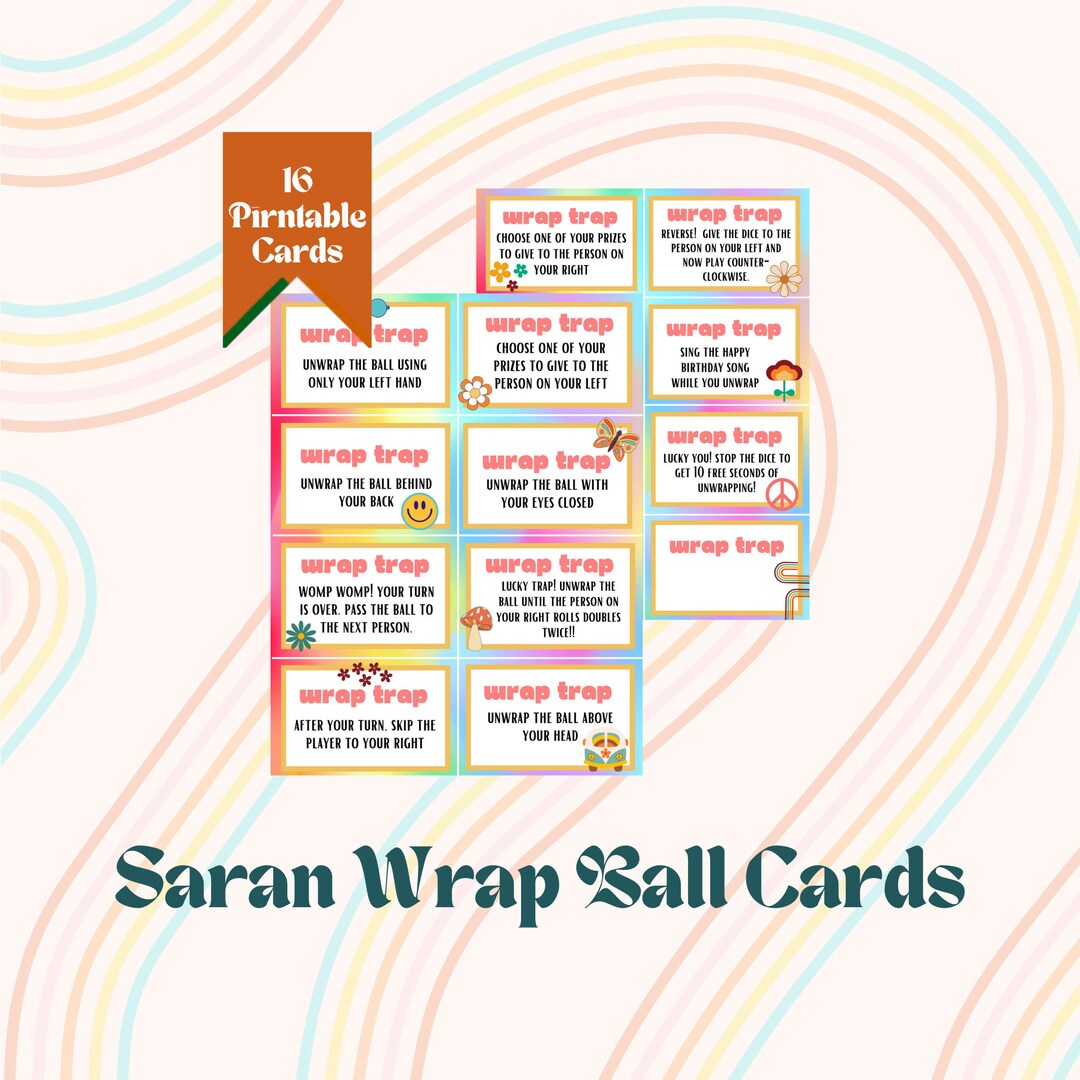Saran Wrap Wrap Trap Card Set Groovy Birthday Edition Set Of 16 Cards To Print Cut And Wrap