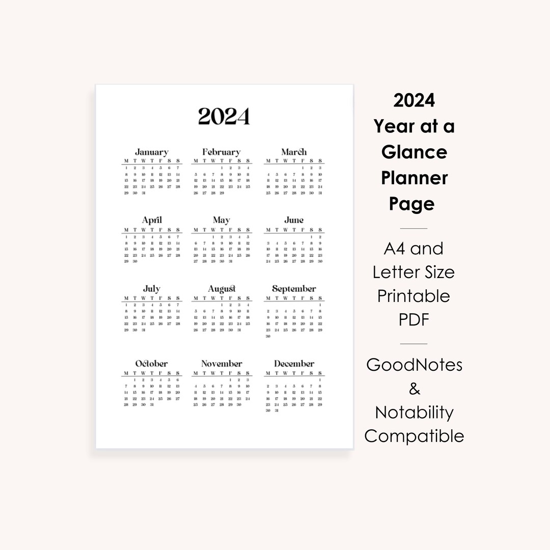 2024 Yearly Overview Digital Planner Page Printable PDF Goodnotes ...