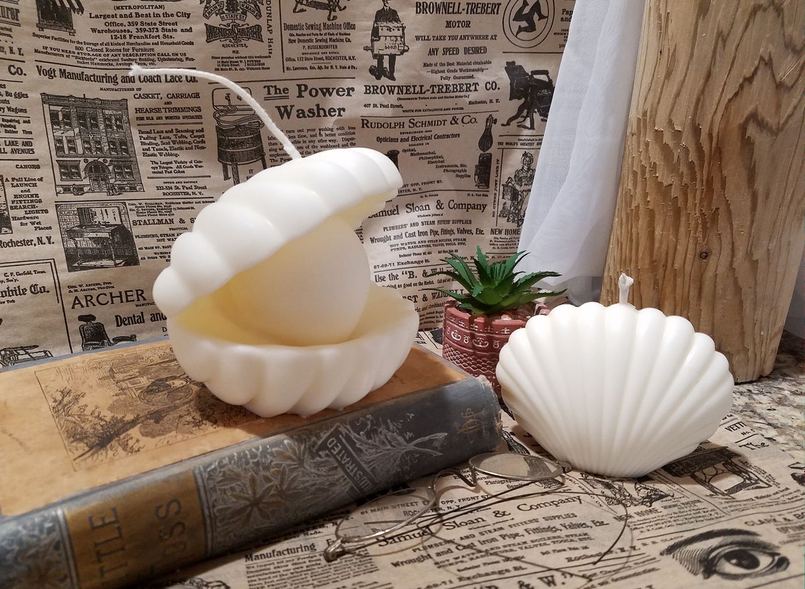 Large Closed Oyster Shell Candle, Seashell Candle, Clamshell, Mother of ...