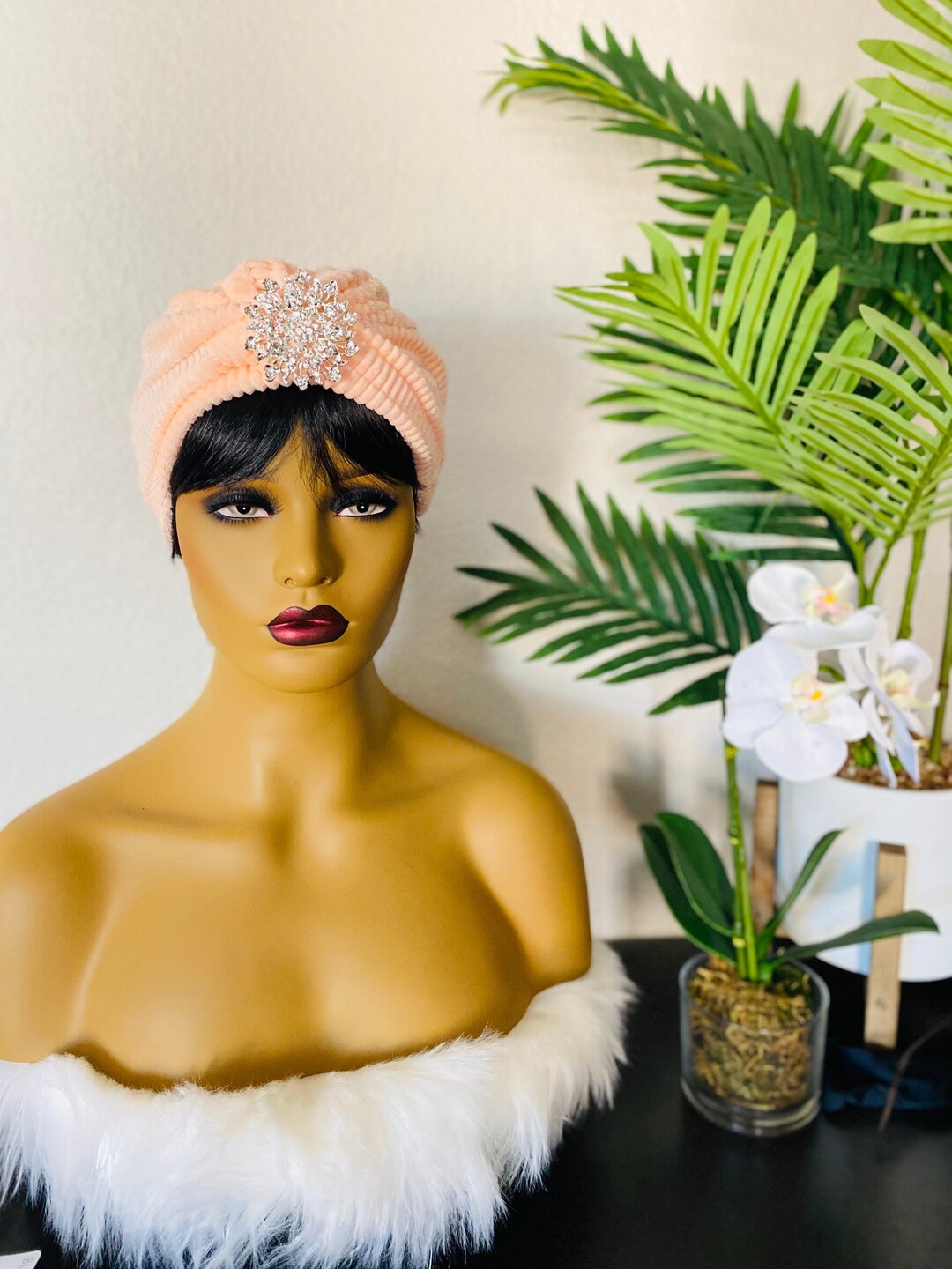 NEON PEACH CORDUROY Turban | Light-weight Decor Turban W/attached ...