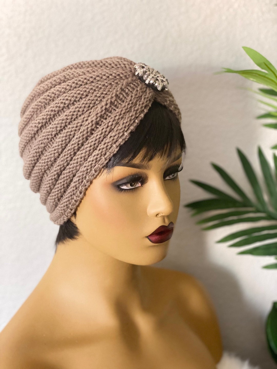 BEJEWELED KNIT BEANIE | Taupe or Ivory Jeweled Knitted Hat (turban ...
