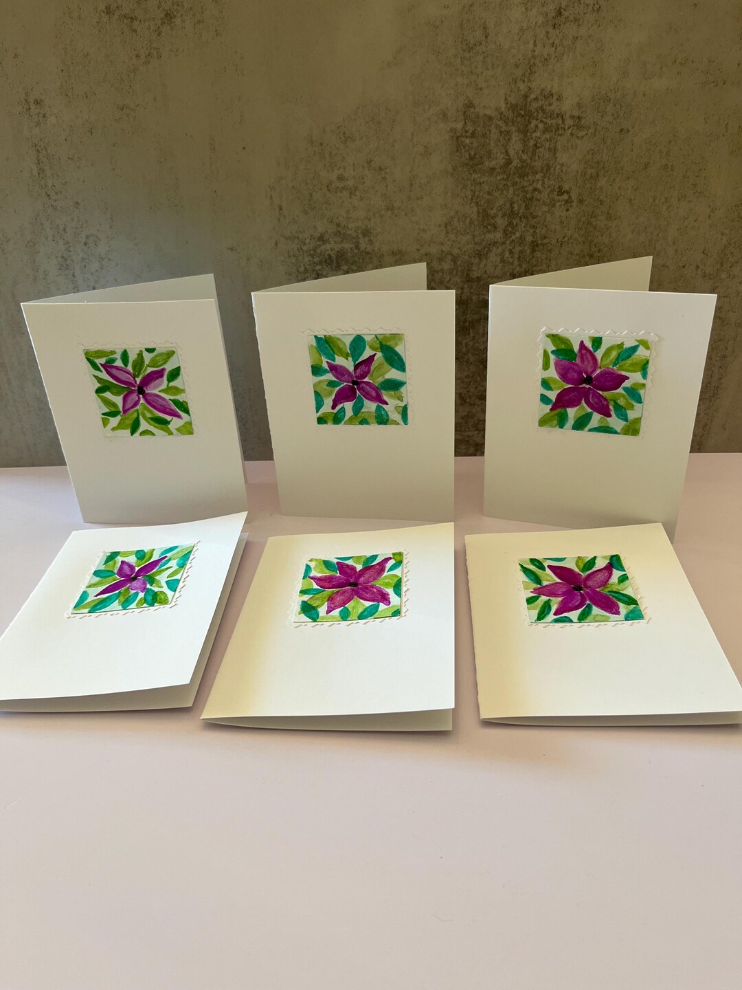 Watercolor Purple Flower Blank Card Set, Tiny Painting on Notecards ...