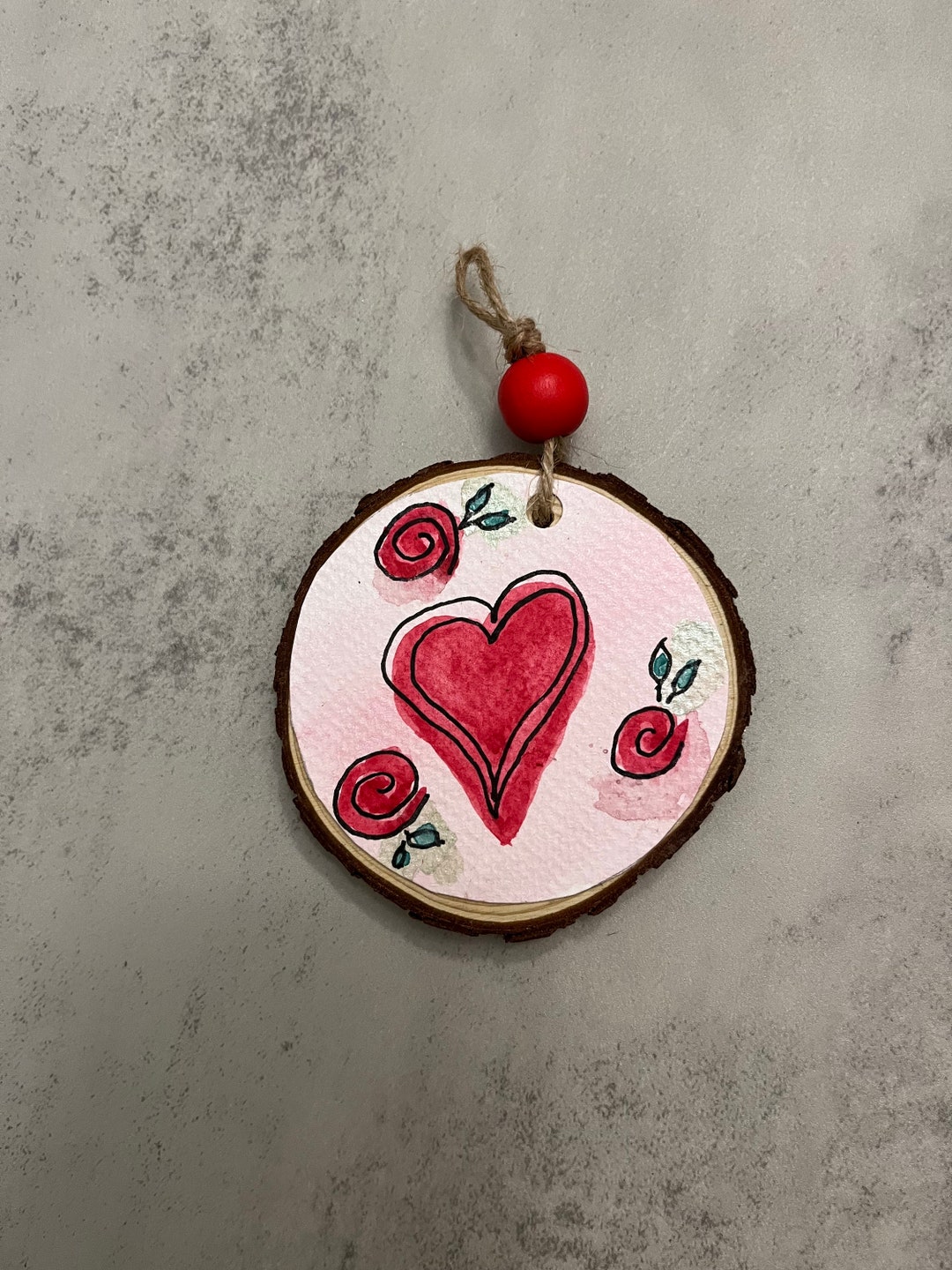 Handpainted Round Wood Slice Red Heart, 3X3 Valentine Ornament - Etsy