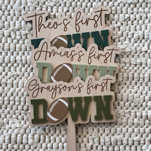 First Year Down Cake Topper, Personalized Birthday Decor, Football ...