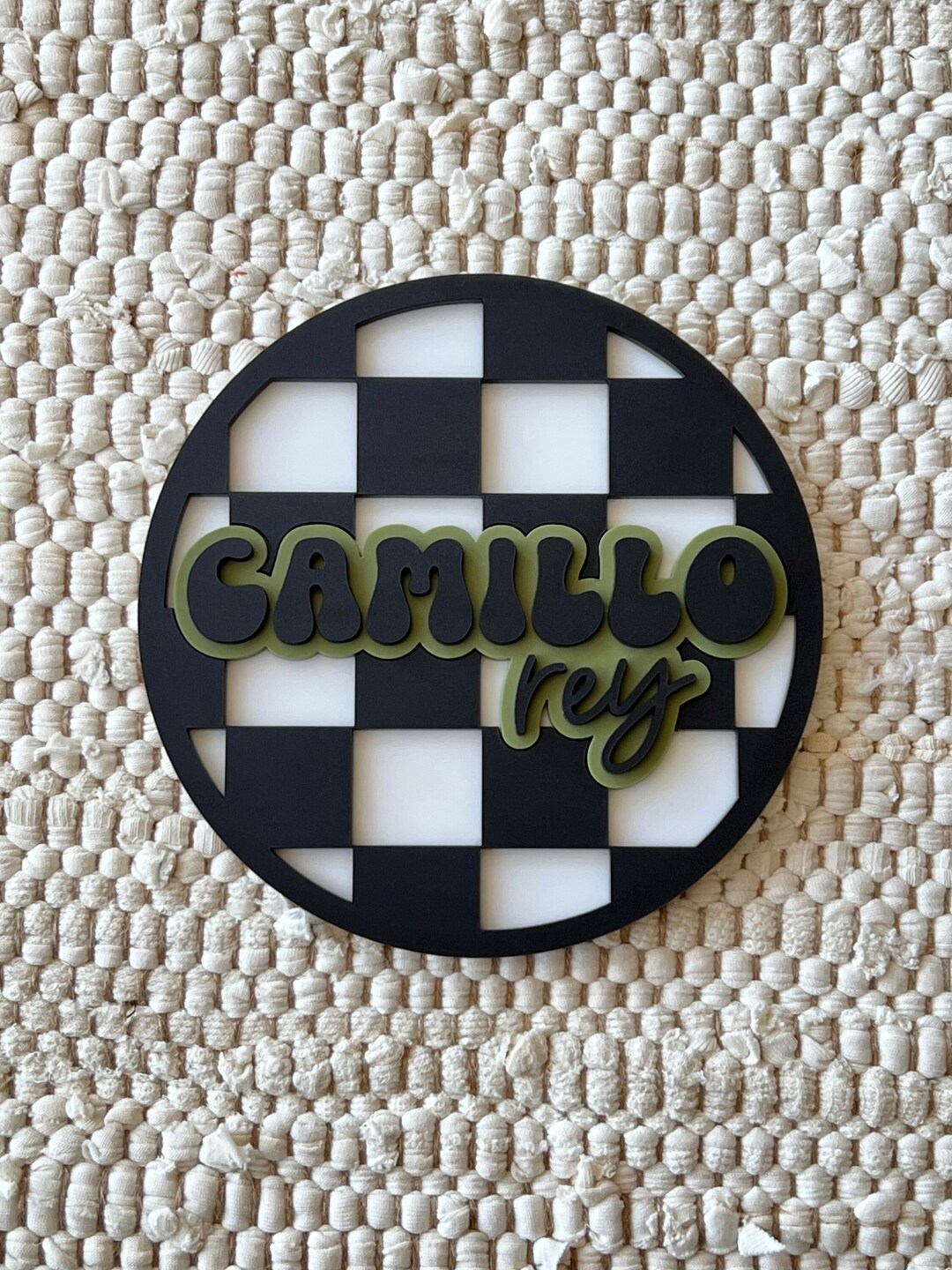 Black & White Checkered Name Sign - Etsy