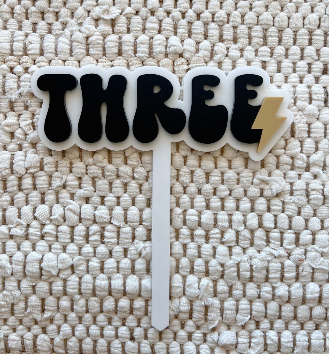 Three Cake Topper Lightning Bolt Acrylic Cake Topper Third Birthday - Etsy