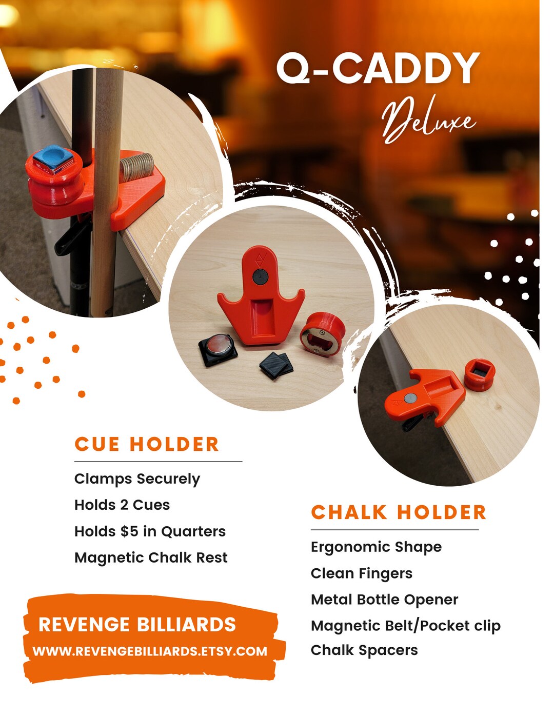 Q-caddy Deluxe - Red - Pool Cue and Chalk Holder - Etsy