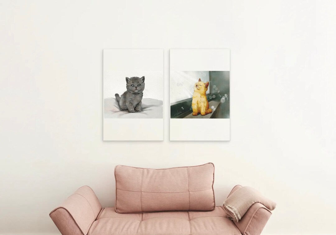Set of 2 Kitty Cat Posters 2, Baby Cats, Digital Watercolor Painting ...