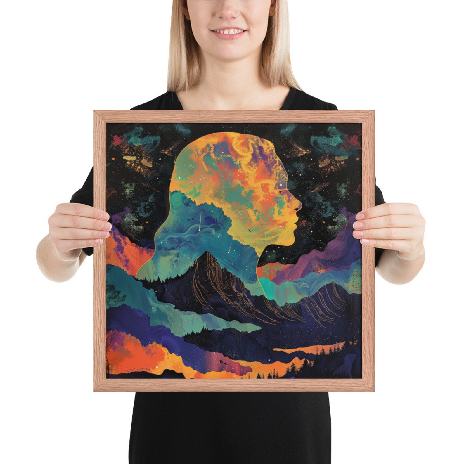Psychedelic Mountain Landscape Art Print – Vivid Colorful Nature Wall ...